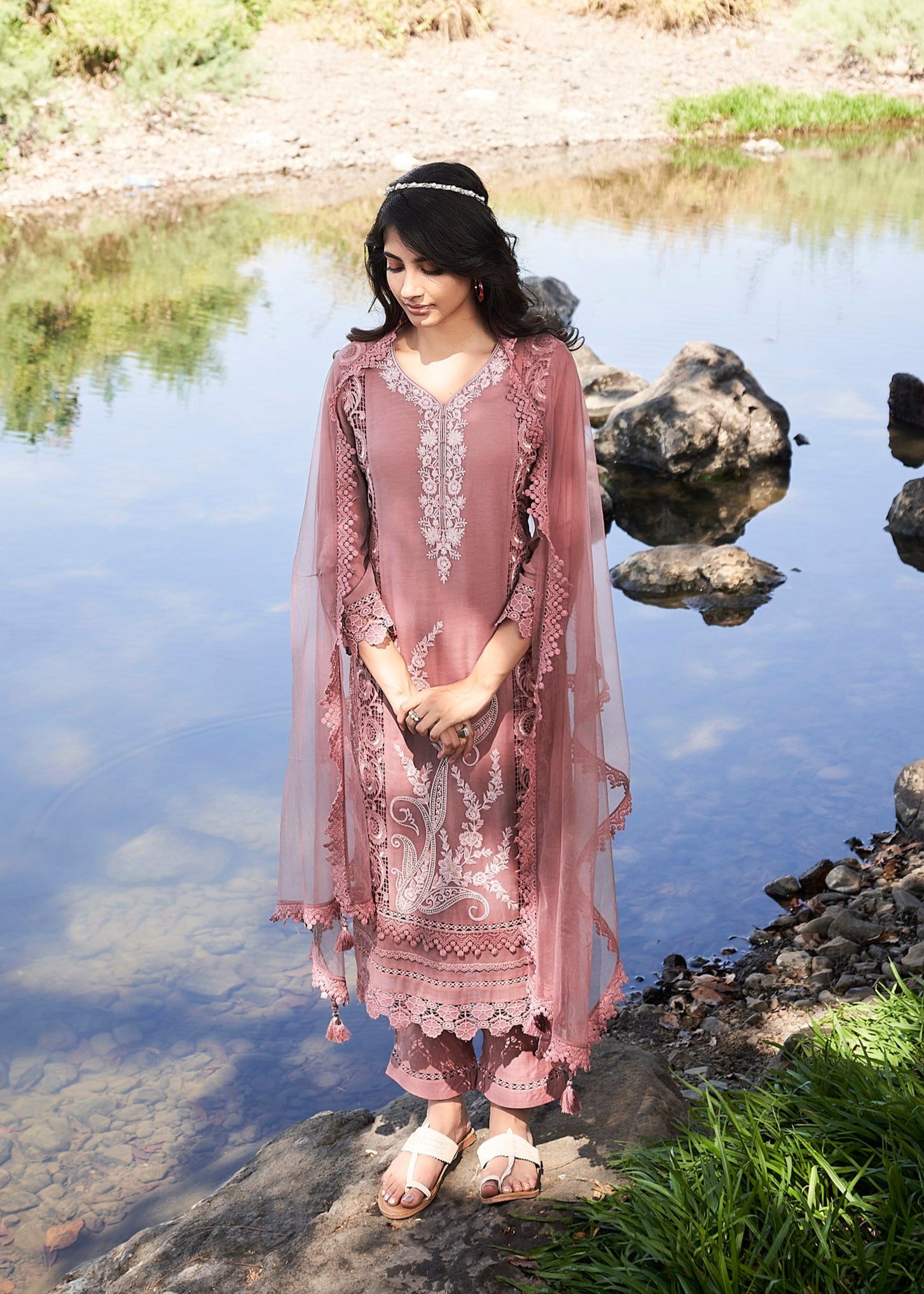 Luxe Wine Embroidered Georgette Set