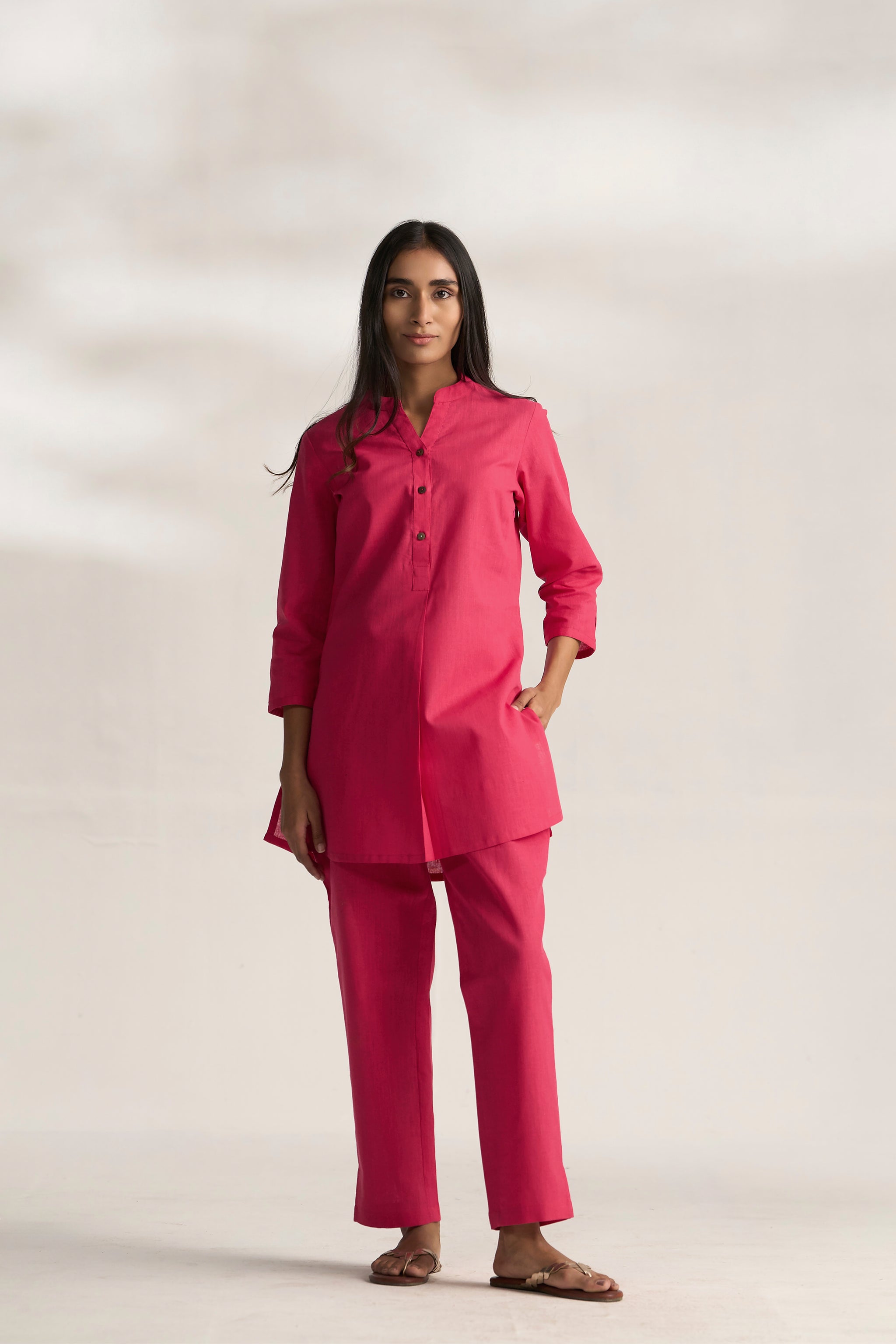 Rani Cotton Linen Plain Co-ord Set with Buttoning Details